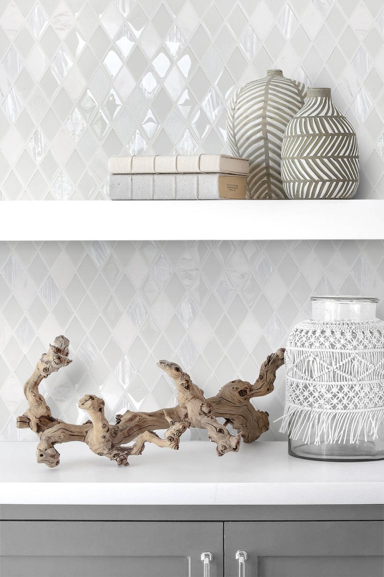 Elegant White Rhomboid Backsplash Tile | Backsplash.com