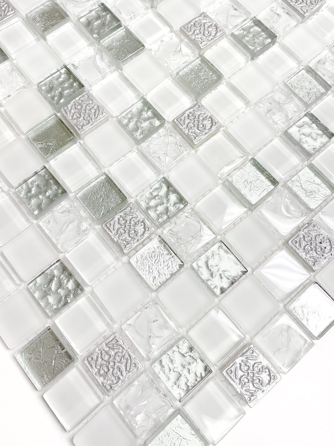 White & Silver Color Elegant Glass Backsplash Tile | Backsplash.com