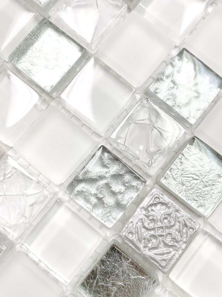White & Silver Color Elegant Glass Backsplash Tile | Backsplash.com