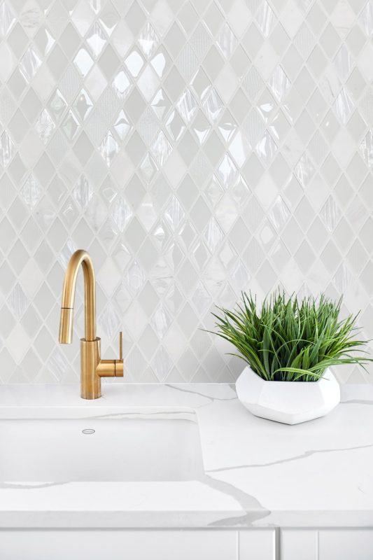 Elegant White Rhomboid Backsplash Tile | Backsplash.com