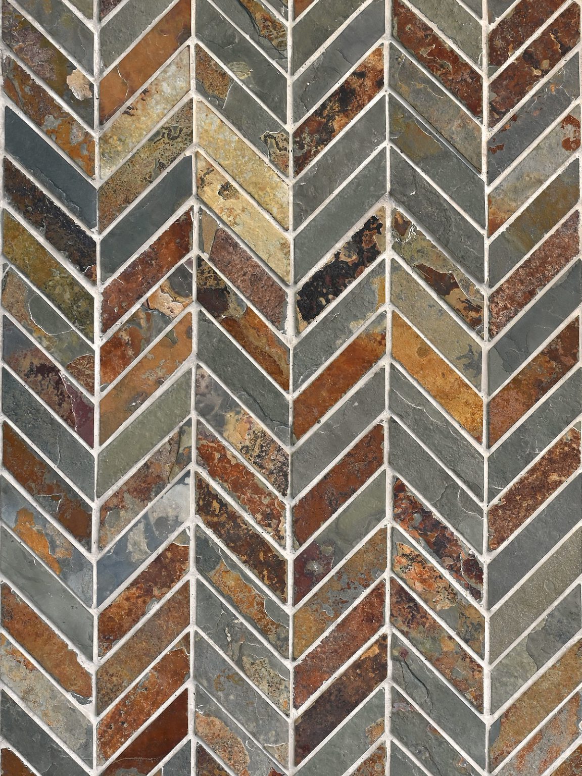 Chevron Rusty Brown Gray Slate Mosaic Backsplash Tile