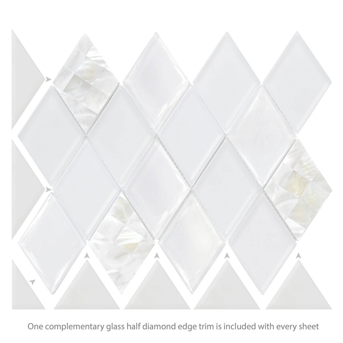 Elegant Diamond Glass & Shell White Backsplash Tile