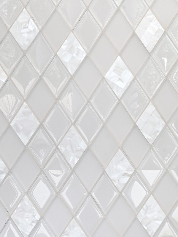 Elegant Diamond Glass & Shell White Backsplash Tile