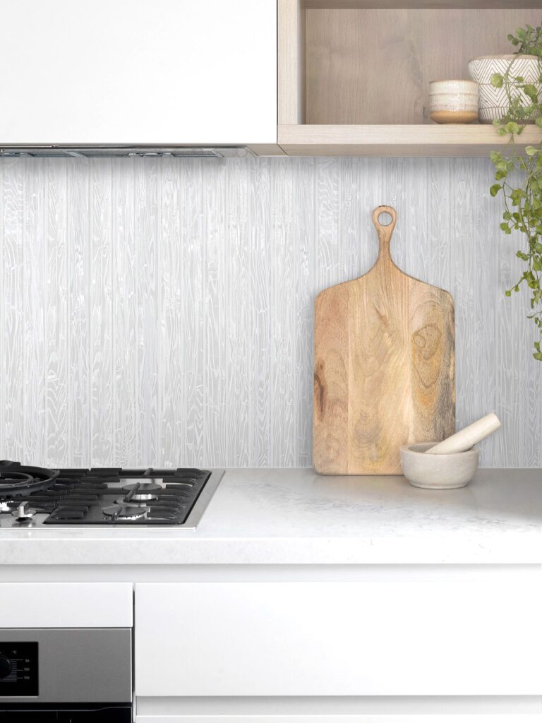 Shimmery White Glass Modern Backsplash Tile