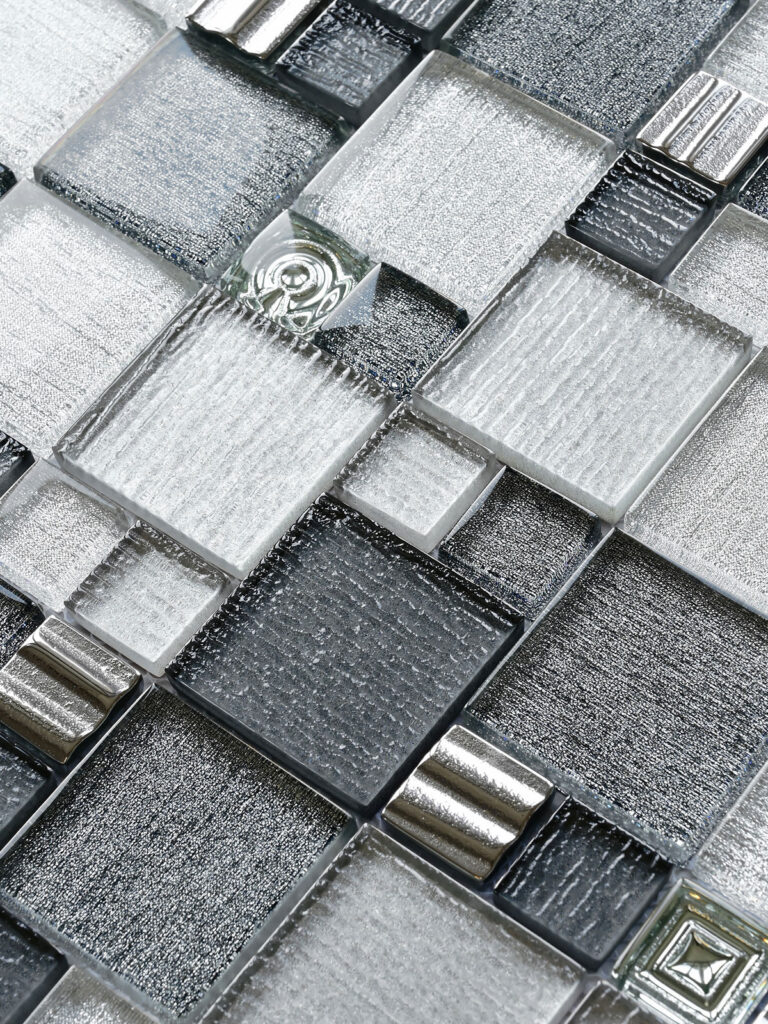 Gray Black Metallic Textured Glass Backsplash Tile