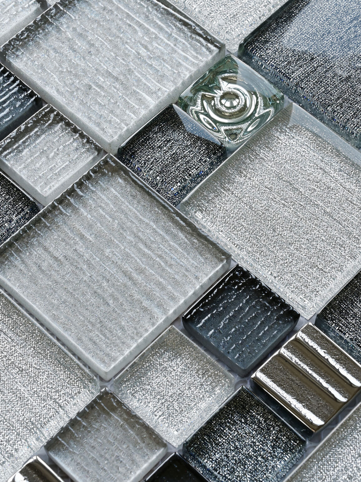 Gray Black Metallic Textured Glass Backsplash Tile