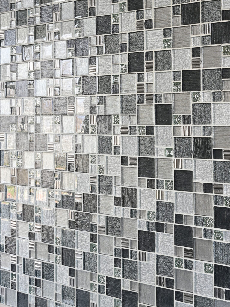 Gray Black Metallic Textured Glass Backsplash Tile