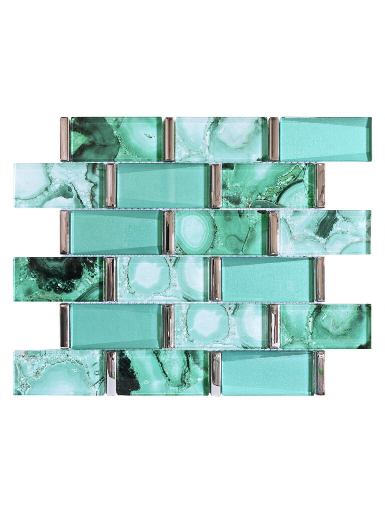 Green Unique Glass Subway Beveled Glass Backsplash Tile