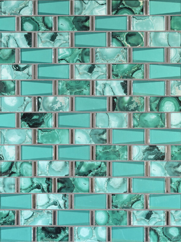 Green Unique Glass Subway Beveled Glass Backsplash Tile