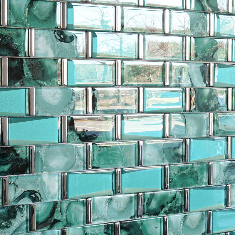 Green Unique Glass Subway Beveled Glass Backsplash Tile