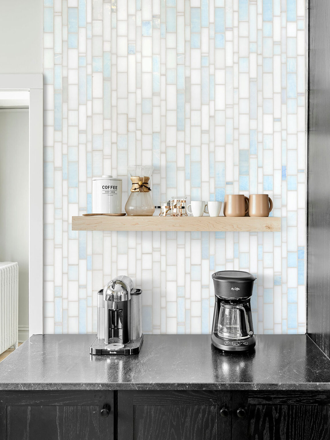 White & Iridescent Blue Glass Tile – Coastal Mosaic Look - BA7016