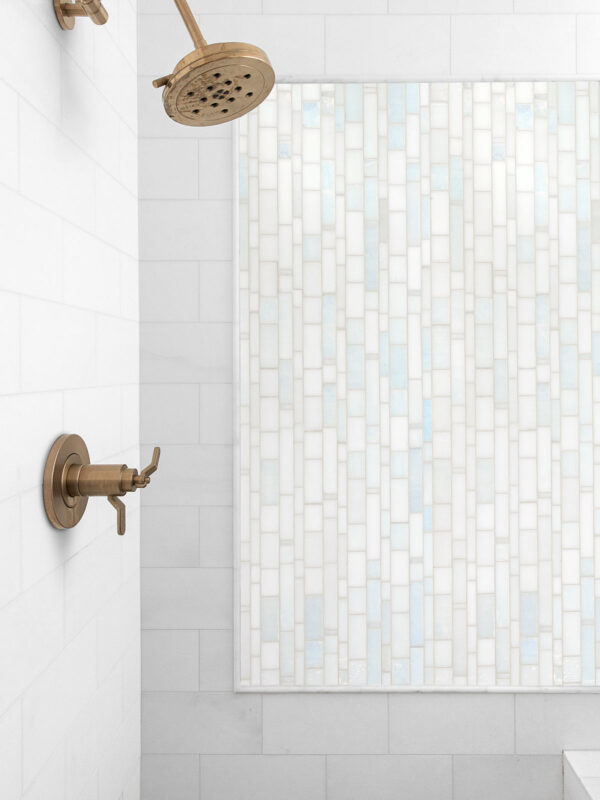 White & Iridescent Blue Glass Tile – Coastal Mosaic Look - BA7016