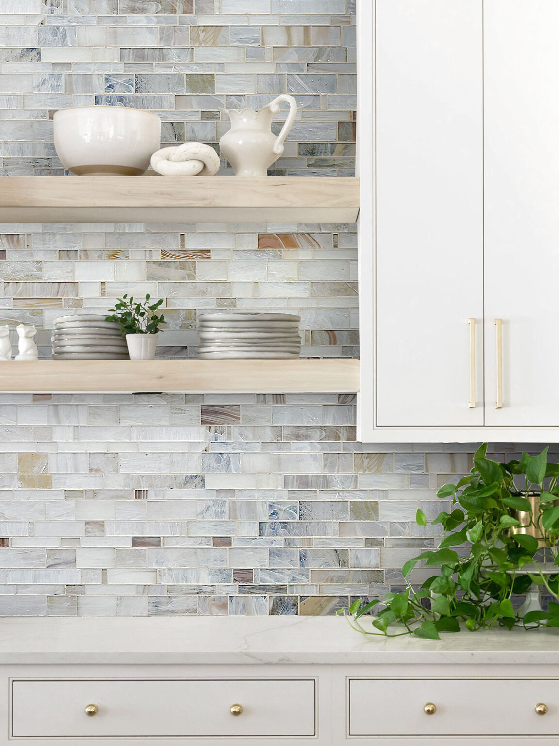 Opal Beige Brown Glass Subway Hand Cut Artisan Mosaic Tile