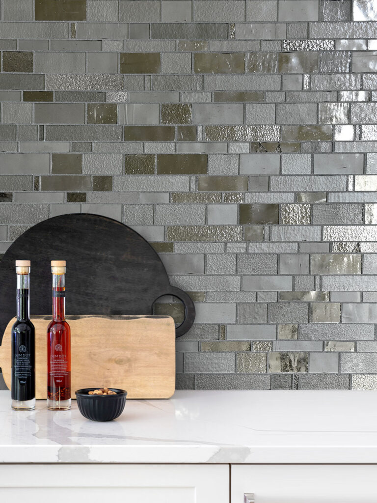 Gray Black Metallic Textured Glass Backsplash Tile